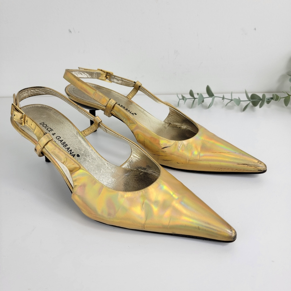 Dolce And Gabban Iridescent Gold Slingback Vintage He… - Gem